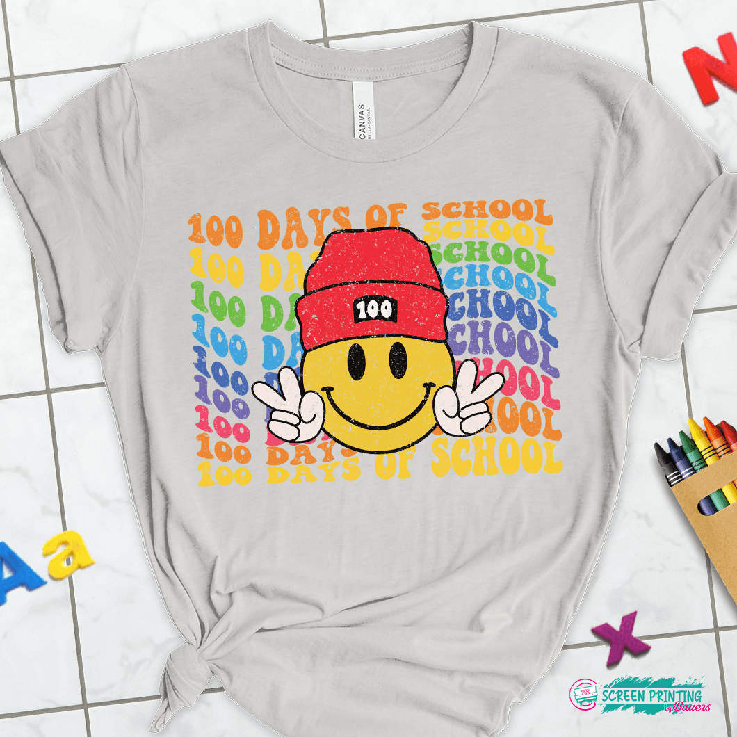 100 Days Of School Smiley - Screen Printing by Bauers